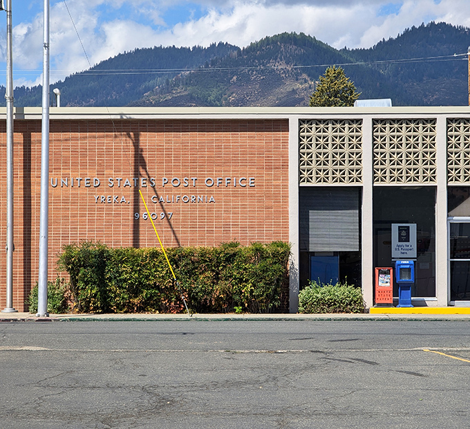 Yreka's Post Office maintains that mid-century charm with mountains as a backdrop. Mail service with a view that beats any email attachment.