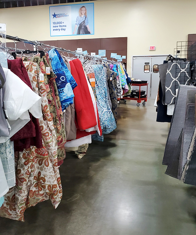 A sign that speaks truth: shopping here shrinks both your carbon footprint and your credit card bill&mdash;a rare win-win in today's world.