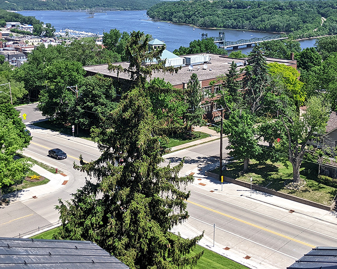 From the courthouse dome, Stillwater spreads out like a history book come to life, with the St. Croix River providing a shimmering blue bookmark.