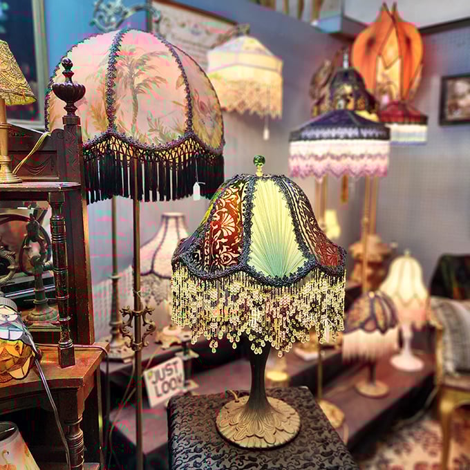 Lampshade heaven! Where Victorian-era elegance meets Florida kitsch in a symphony of tassels, beads, and "I need that in my guest room."