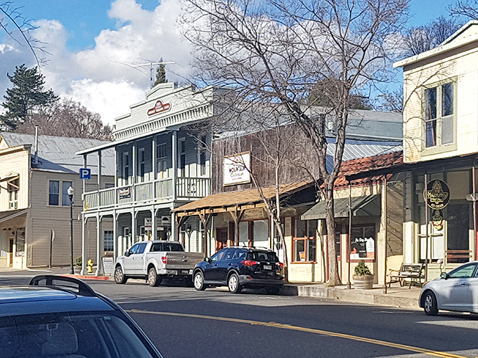 Winter in Angels Camp brings a different kind of gold to Main Street—that perfect late afternoon light on historic storefronts.