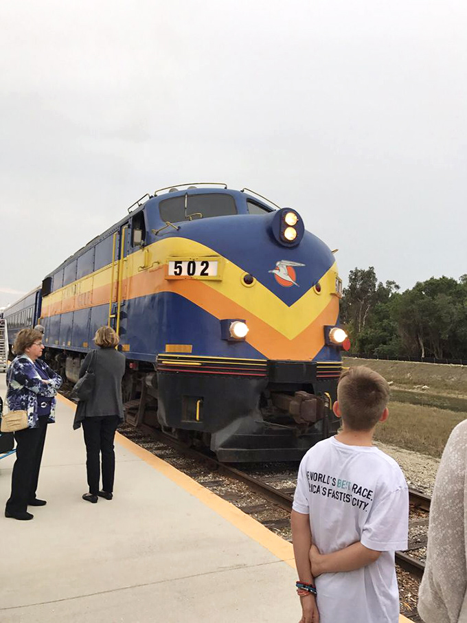 The moment of arrival: Passengers young and old share that universal excitement of seeing your chariot for the evening pull into the station. 