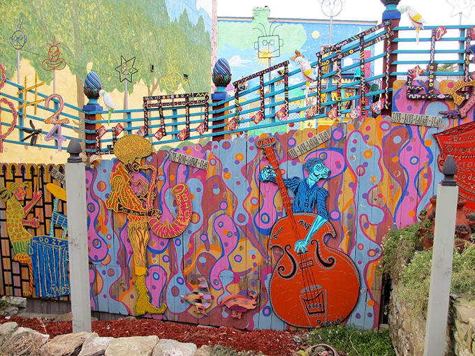 Musicians painted in colors that would make a peacock jealous remind visitors that Randyland is a visual concert for the eyes.