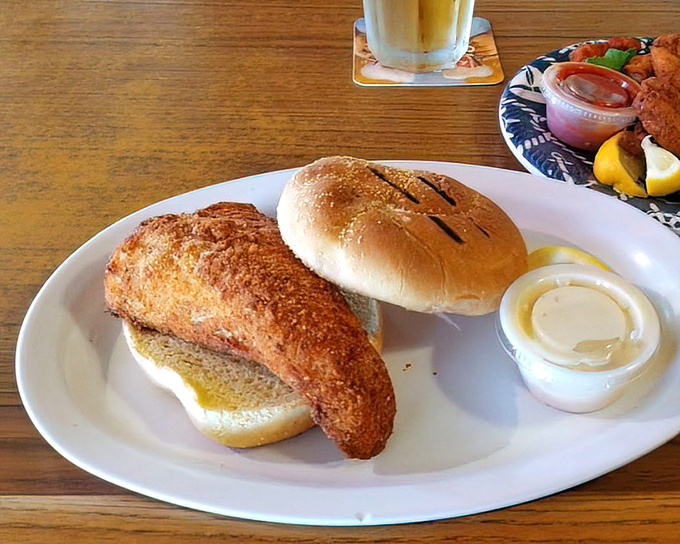 The walleye sandwich&mdash;proof that great seafood doesn't always need a fork. That golden-fried fillet practically begs to be introduced to your face.