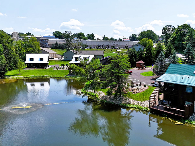 Lakeside cabins offering the radical concept of vacation without constant notification sounds.