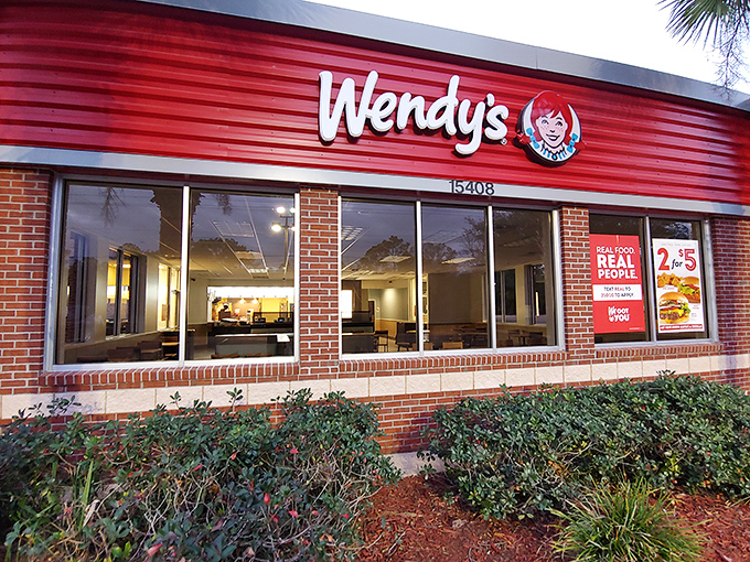 Even familiar national chains like Wendy's adapt to Waldo's small-town aesthetic with brick facades and lush landscaping.