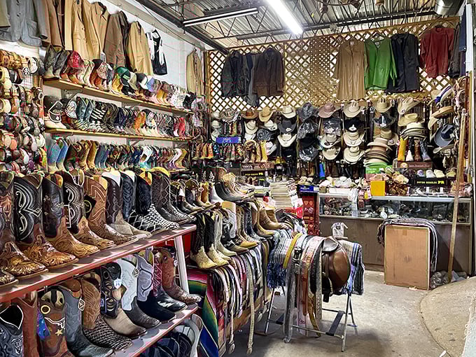 Boot paradise! This western wear section contains more leather than a motorcycle convention and enough style options to transform any Oklahoman into a proper cowboy.