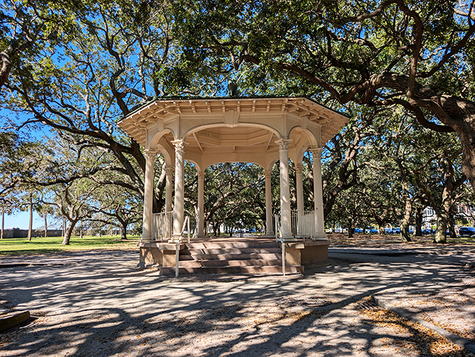 The White Point Garden gazebo has witnessed countless proposals, picnics, and perfect moments under the protective canopy of ancient live oaks.
