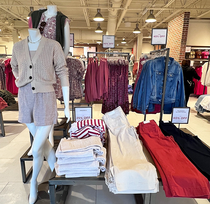 Mannequins sporting the "I could be going to brunch or running a company" look, with price tags that won't make you wince.