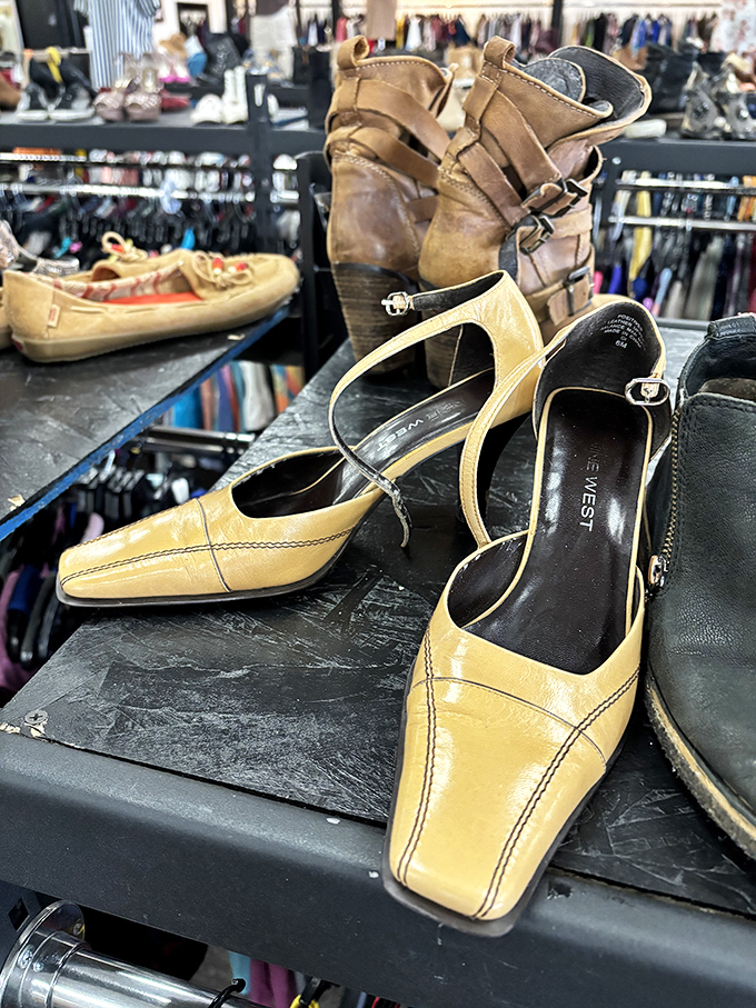 Shoes with stories, from "wore these once to a wedding" to "these walked me through the best years."