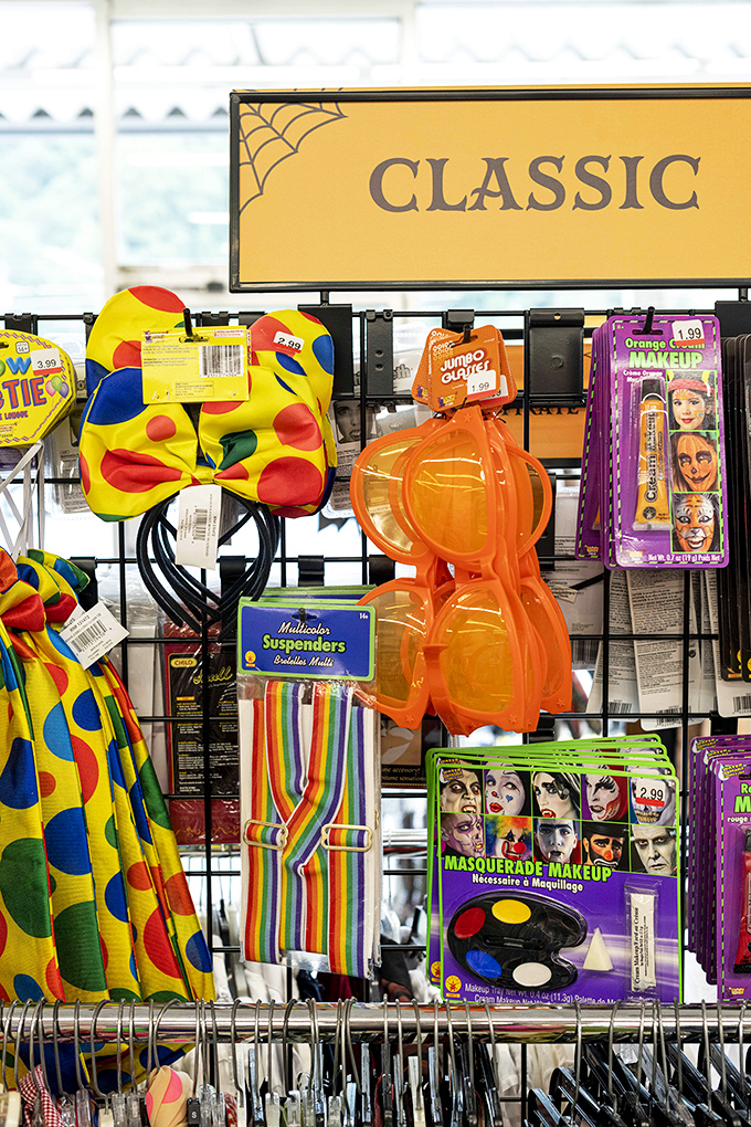 Costume accessories that scream "party time!" Oversized glasses, rainbow suspenders, and polka-dot bow ties&mdash;instant personality for pocket change.