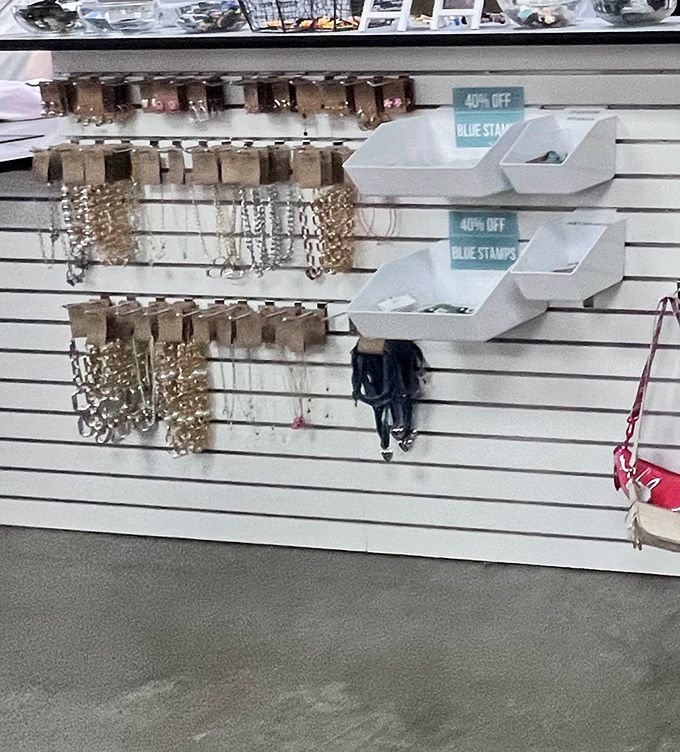 The accessories wall &ndash; where scarves and jewelry wait patiently to transform your "meh" outfit into "where did you get that?!"