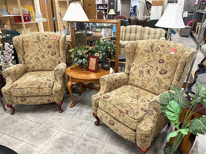 The living room set that time forgot – in the best possible way. These floral armchairs offer comfort with a side of grandma's-house nostalgia.