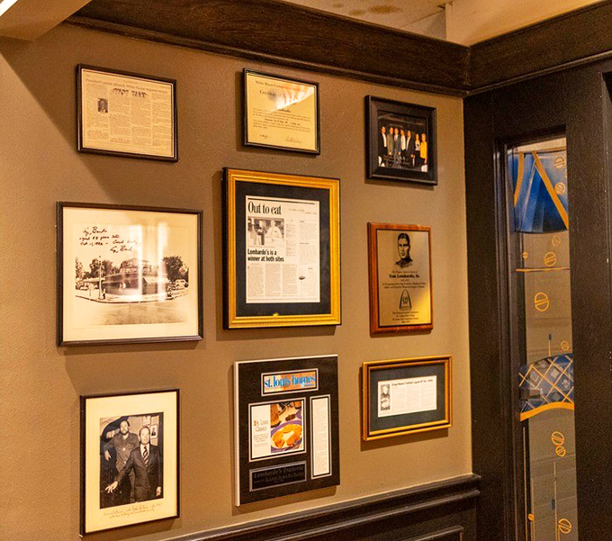 The wall of accolades tells stories of culinary triumphs past, framed memories that hint at the delicious history waiting at your table.