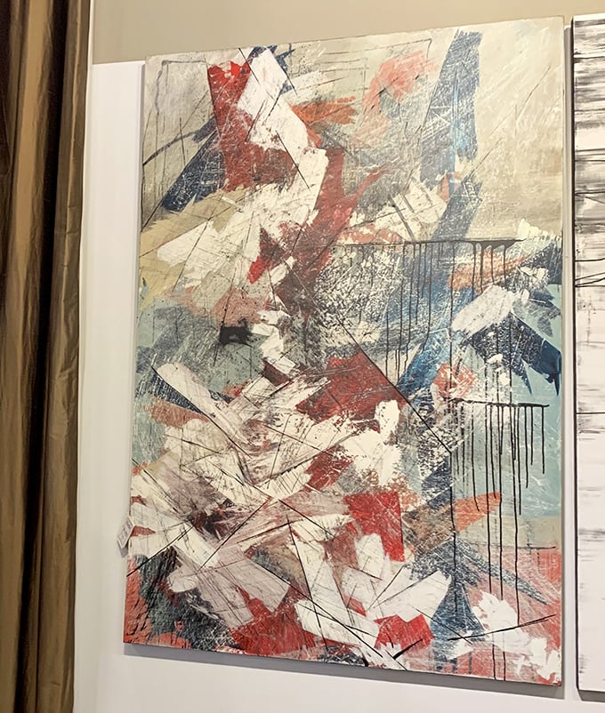 Abstract art that somehow matches the exact colors you've been trying to pull together in your living room. Serendipity on canvas.