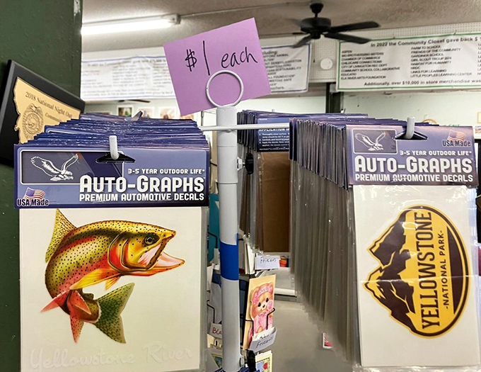 Montana pride on display! These automotive decals let you wear your Yellowstone and fishing passions on your bumper for just a dollar each.