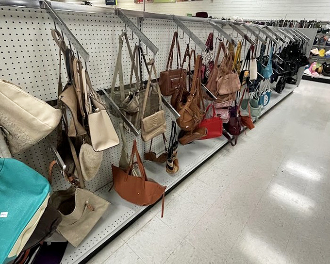 Handbag heaven stretches as far as the eye can see. From practical totes to statement purses, your next arm candy is hiding somewhere in this leather rainbow.