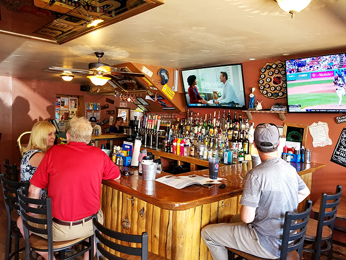 The bar at Sagebrush: where mountain tales get taller and the drinks get colder as the evening stretches into Rocky Mountain perfection.