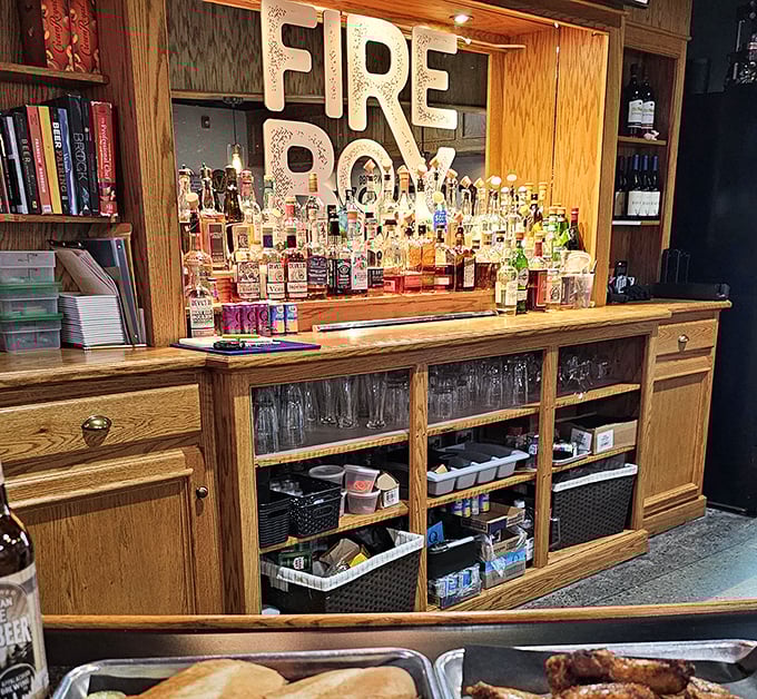 The bar area showcases an impressive selection of spirits &ndash; because great barbecue deserves equally thoughtful libations to wash it down.