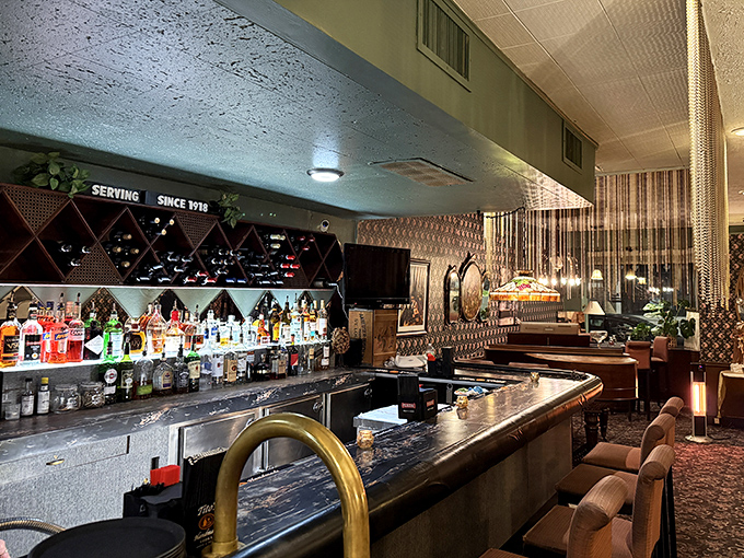 The bar area whispers of Rat Pack-era evenings, when a good Manhattan and a plate of pasta were all you needed for a perfect night out.