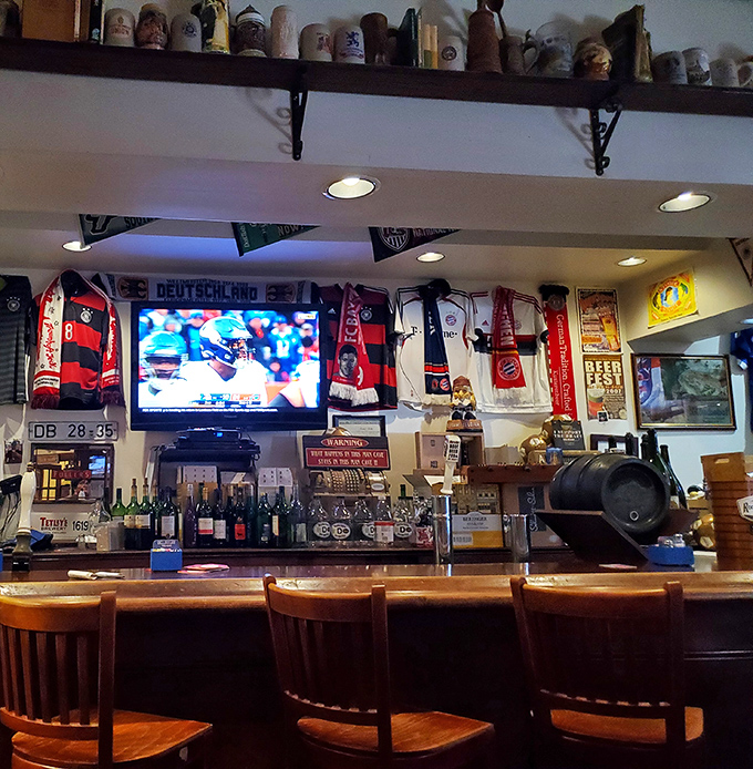 The bar where German soccer jerseys hang like battle flags and beer taps stand ready for duty.