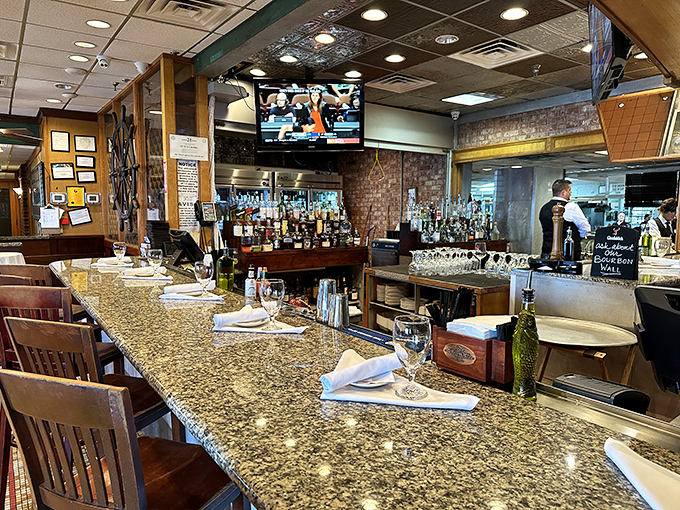 A bar where the bartenders likely know the regulars by name and first-timers by their wide-eyed "what should I order?" expressions.