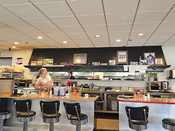 The counter seating offers front-row tickets to the culinary show, where coffee flows as freely as the friendly banter.