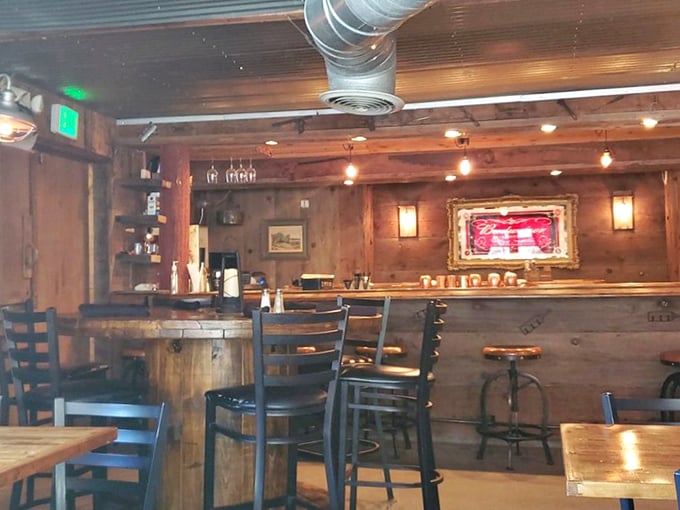 The bar area feels like it was carved from the soul of California's ranching past, where every wooden surface tells a story and every stool has supported legendary conversations.