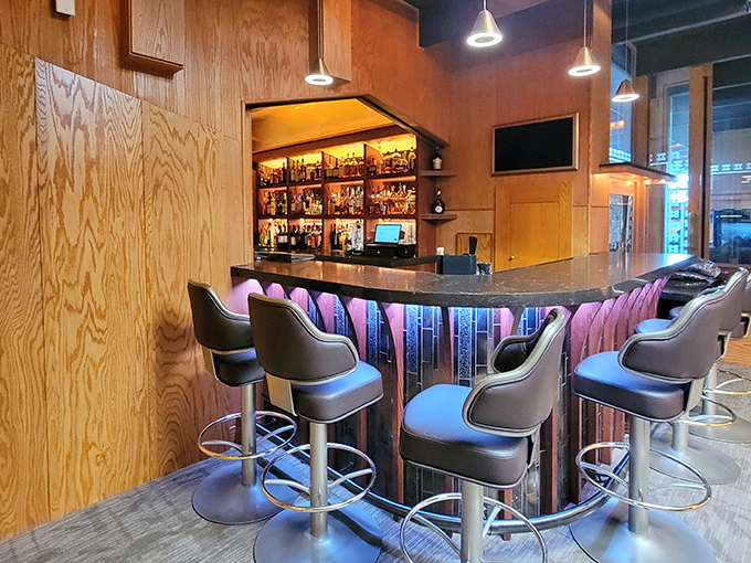 The bar glows with promise and premium spirits&mdash;a mid-century modern altar where Wisconsin's brandy religion is practiced nightly.