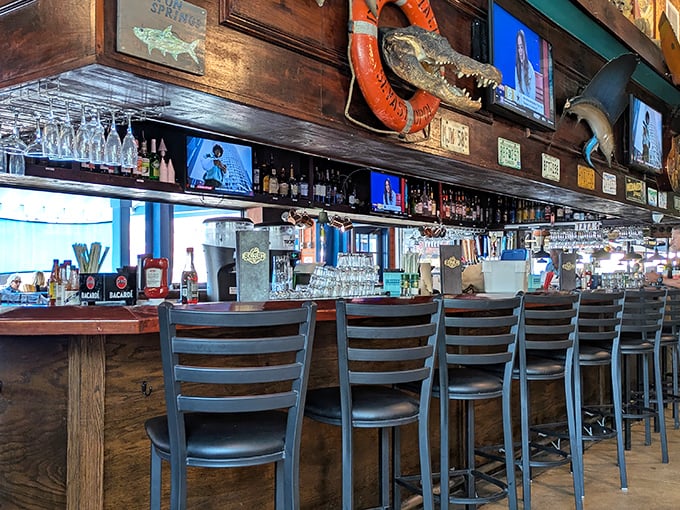A bar stocked for serious relaxation. Where locals and tourists find common ground over cold drinks and fish tales.