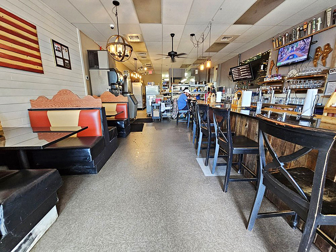 The bar area: where decisions between craft beer and banana pudding become life's most pleasant dilemmas.