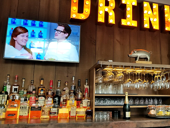 A bar stocked with enough amber bottles to make you believe that happiness might indeed come in liquid form, especially after a long workweek.
