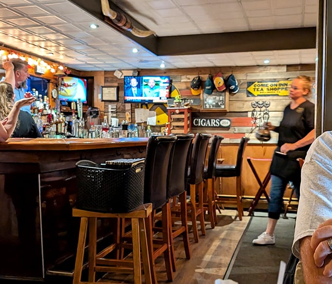 The bar area balances casual comfort with serious drinking intentions&mdash;the kind of place where both beer and cocktail drinkers feel equally at home.