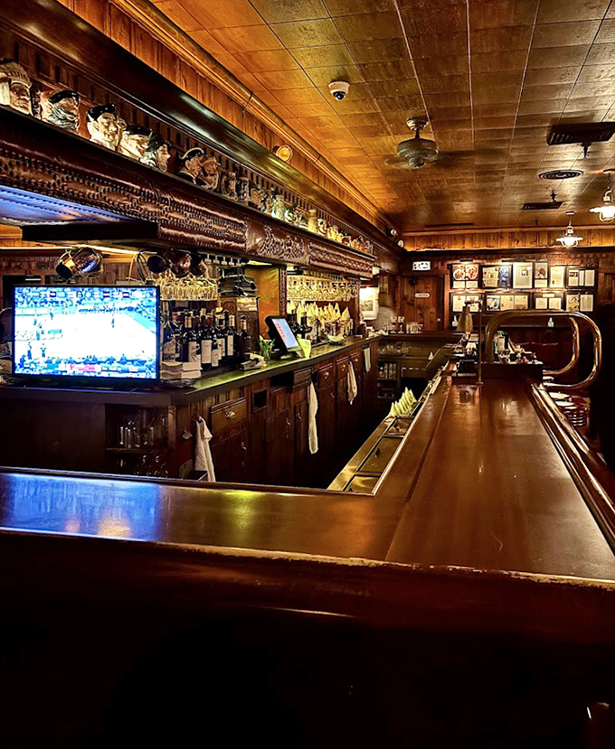 The bar gleams with promise, where bartenders craft perfect Manhattans and martinis with the precision of Swiss watchmakers.