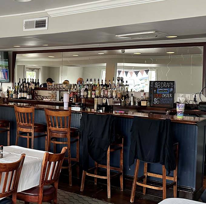 A bar stocked for sailors and landlubbers alike. The perfect spot to debate important questions like "Are crab cakes better broiled or fried?"