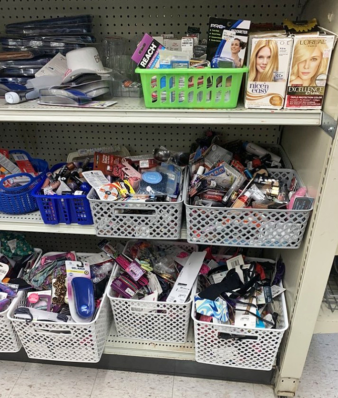 Beauty product bonanza in organized chaos. Like a treasure hunt where X marks the spot on that perfect shade of barely-used lipstick.