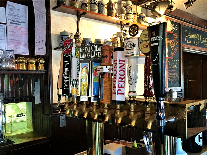 The tap lineup reads like a "Who's Who" of beloved brews. Each handle represents a different path to happiness.