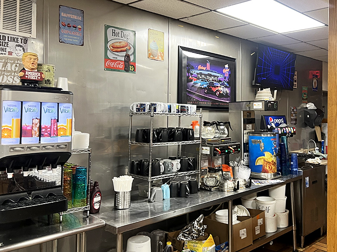 Behind every great diner is a beverage station ready to hydrate, caffeinate, or simply comfort the masses.