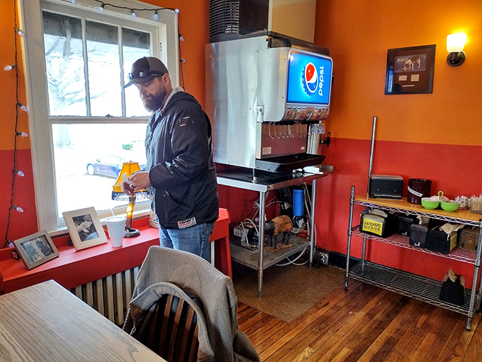 The beverage station: where cold drinks await to rescue your taste buds from the delicious assault of smoky, spicy barbecue. 