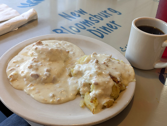 Biscuits and gravy that could make a Southern grandmother nod in approval. That creamy blanket of sausage gravy is the morning hug we all need.
