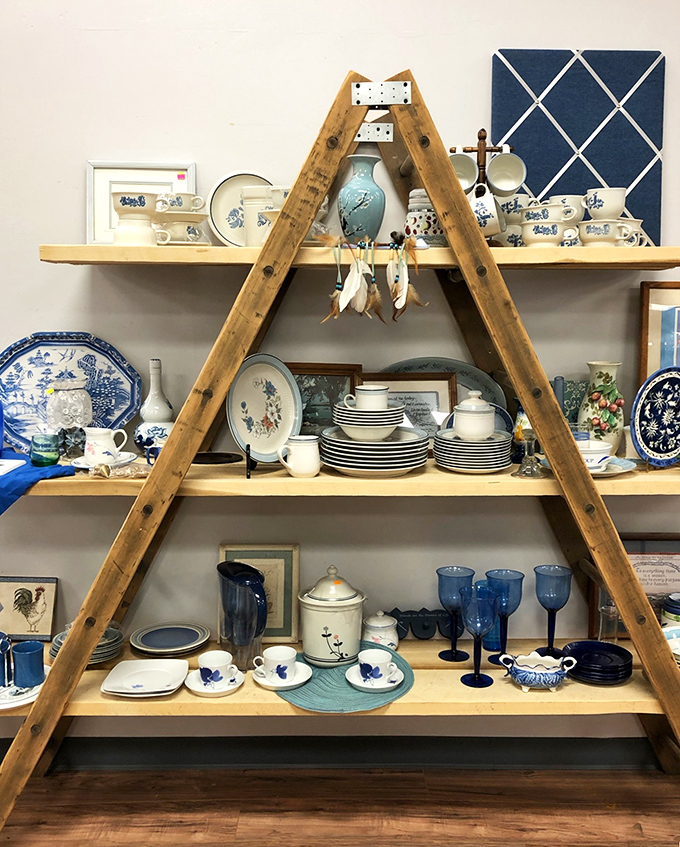 This triangle shelf of blue and white porcelain could transform your dining room into that coastal cottage you've been pinning on Pinterest for years.