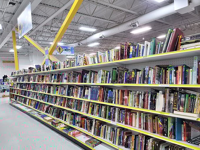 The book section: a library without late fees where dog-eared paperbacks and forgotten bestsellers create the world's most democratic book club.
