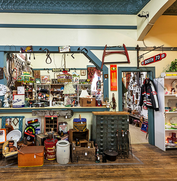 Booth 73 beckons with its organized chaos of Americana&mdash;where vintage signs, rustic tools, and nostalgic advertising create a perfectly curated time warp.