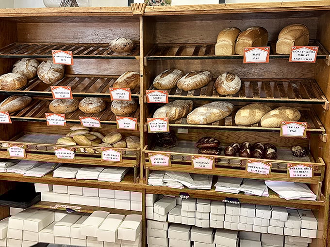 The bread display&mdash;where carb-counting goes to die and sourdough dreams come true&mdash;showcases European baking traditions.