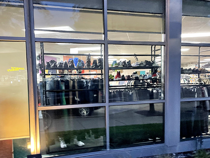 A glimpse through the windows reveals the organized chaos within&mdash;a treasure hunter's paradise after dark.