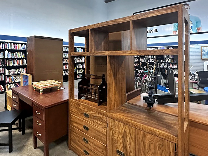 Solid wood furniture with character to spare. That cabinet has probably held more secrets than most therapists &ndash; and looks better with age.