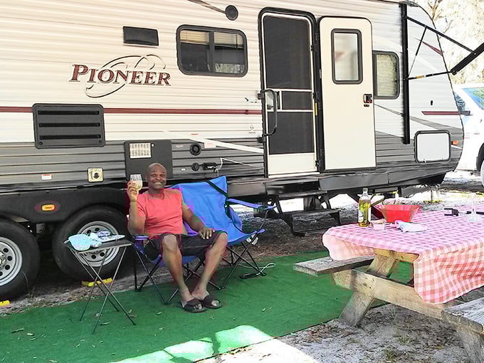Campground living at its finest. Nothing beats sipping morning coffee while watching the mist rise from nearby springs.