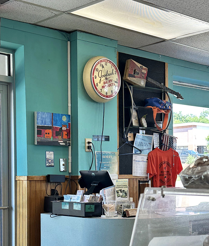 The cashier area showcases Harold's personality: unpretentious, welcoming, and filled with neighborhood character and charm.