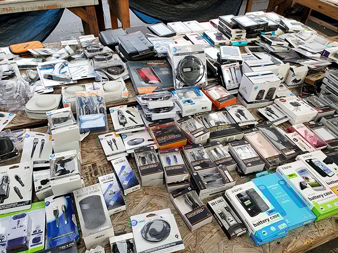 Electronic accessories sprawl across tables like a technophile's dream &ndash; every cable, charger and gadget you never knew you needed.