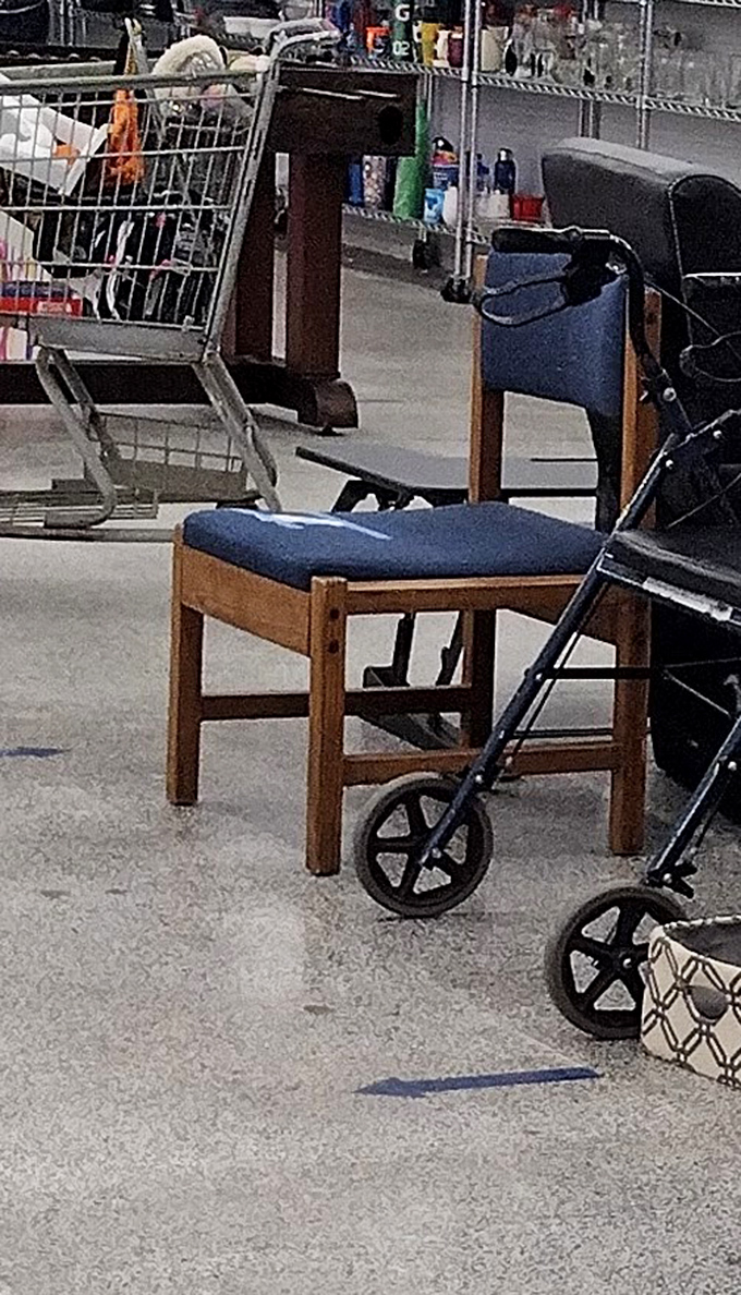 A simple blue chair awaits its next chapter. Like a first date with furniture, sometimes you just know when it's the right fit.